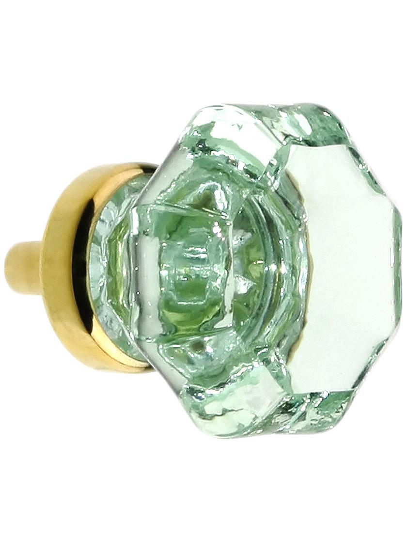 Pale Green Octagonal Glass Knob with Brass Base 1 3/8-Inch Diameter | House of Antique Hardware